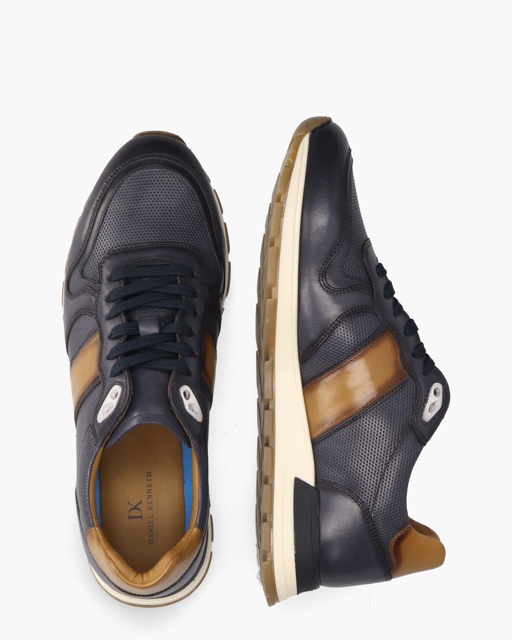 Daniel Kenneth Winay Donkerblauw/Cognac Herensneakers - Van Arendonk.be