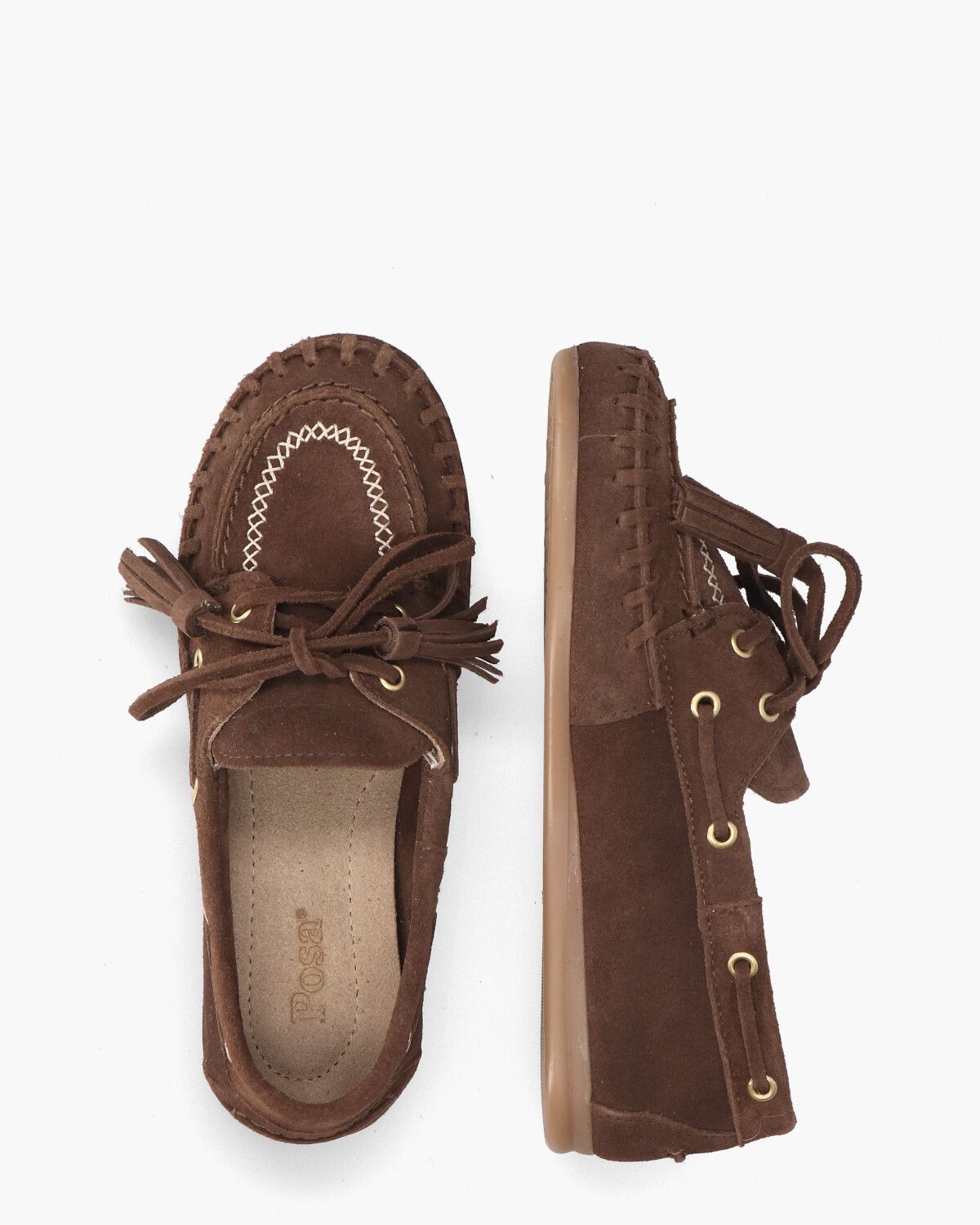 Posa Boat Loafer Fringe Brushed Donkerbruin Dames Veterschoenen - Van ...